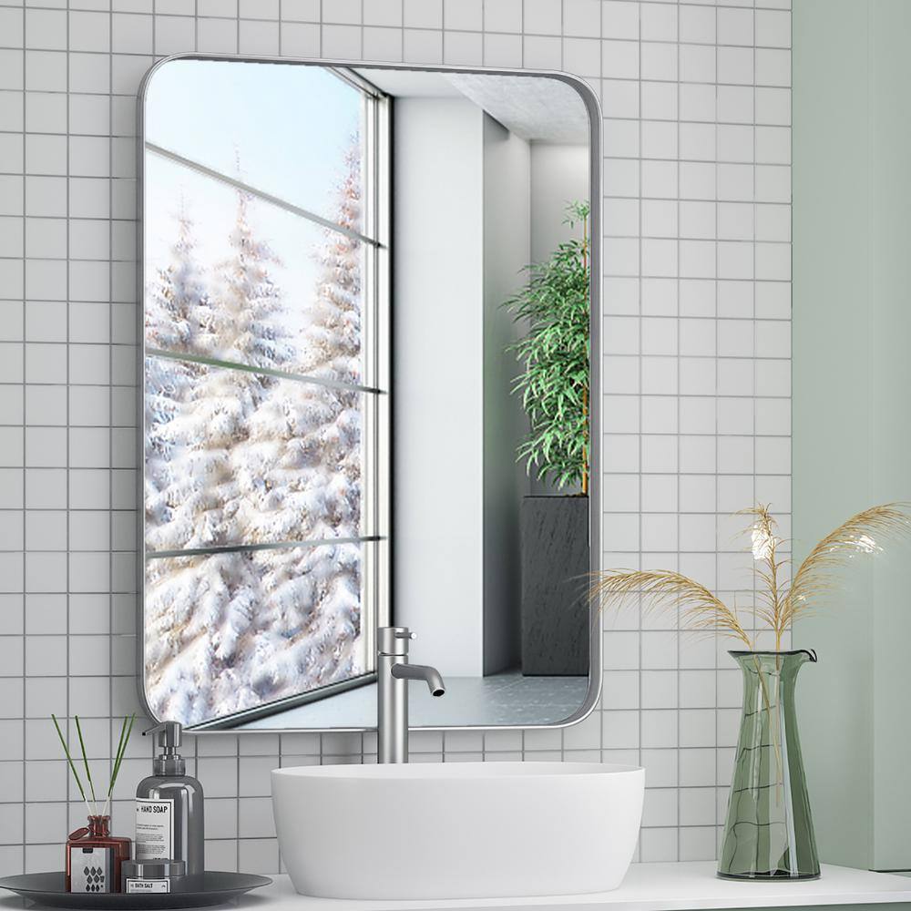 PRIMEPLUS 16 in. W x 24 in. H Small Modern Rectangle Stainless Steel ...