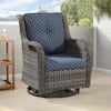 JOYSIDE Wicker Outdoor Rocking Chair Patio Swivel with Herringbone Navy ...