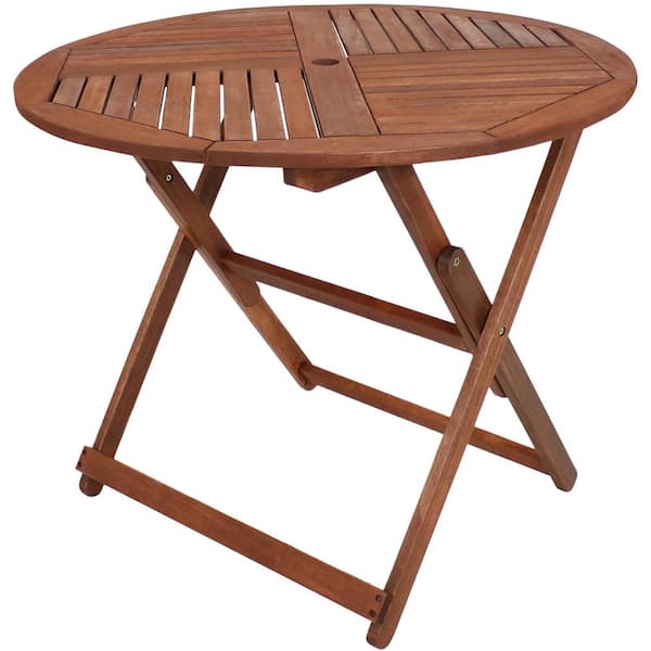 Sunnydaze Meranti Round Outdoor Wood Folding Table STR-473 - The Home Depot