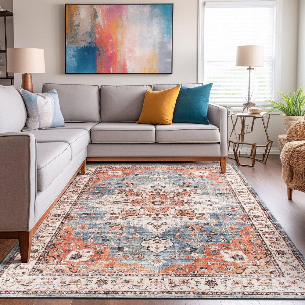 World Rug Gallery Traditional Distressed Washable Non Slip Multi 8 ft ...