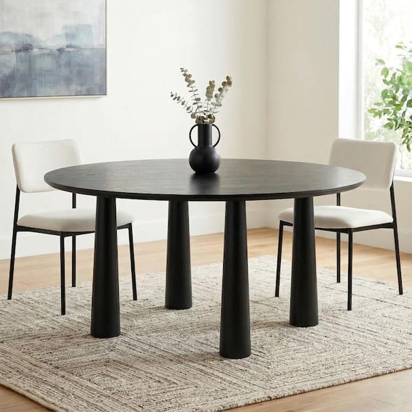 Dovelina Kathleen Black Round Wood Top 60 in. 4 Legs Dining Table Seats ...