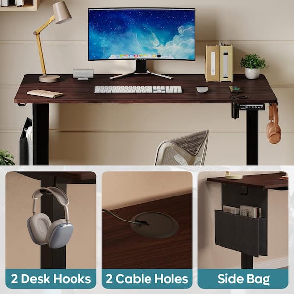 Bestier 55 inch Adjustable Height Standing Desk with USB Charging Port White Oak