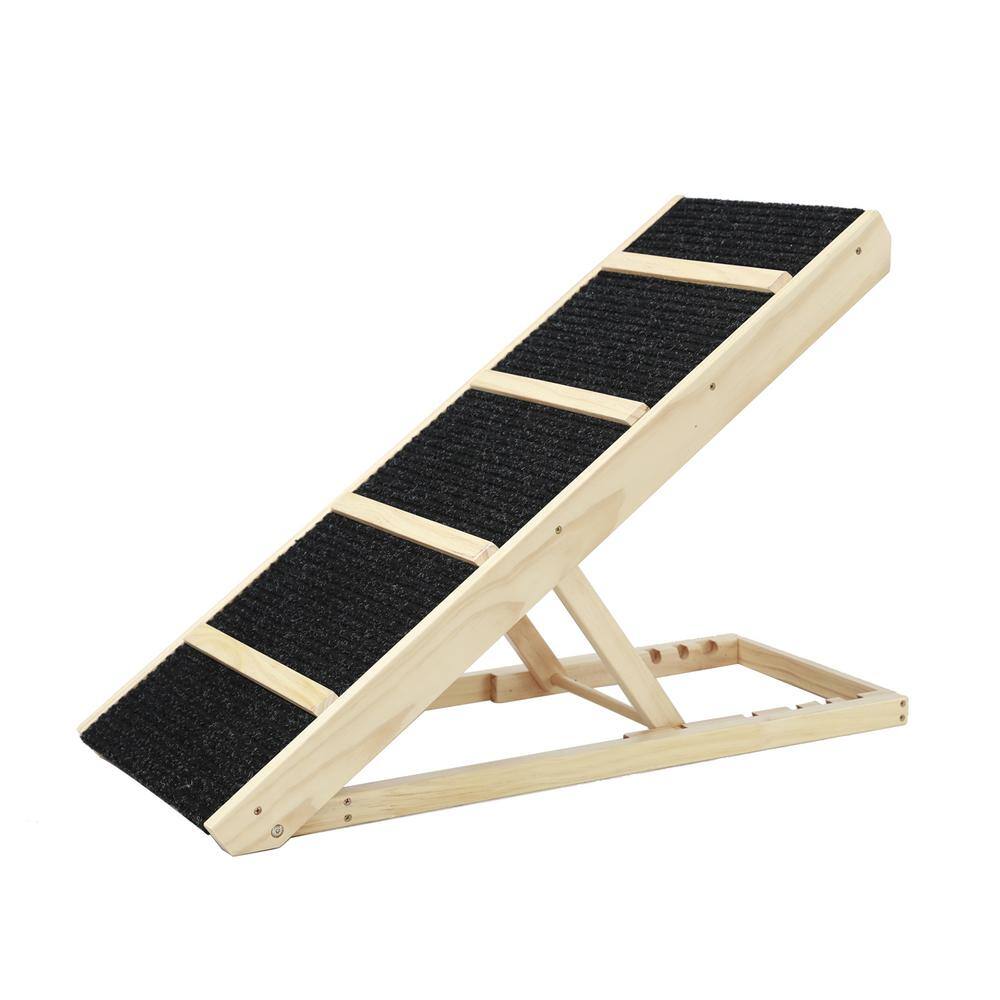 Kahomvis 24 in. Adjustable Folding Pine Wood Portable Dog Ramp with Non ...