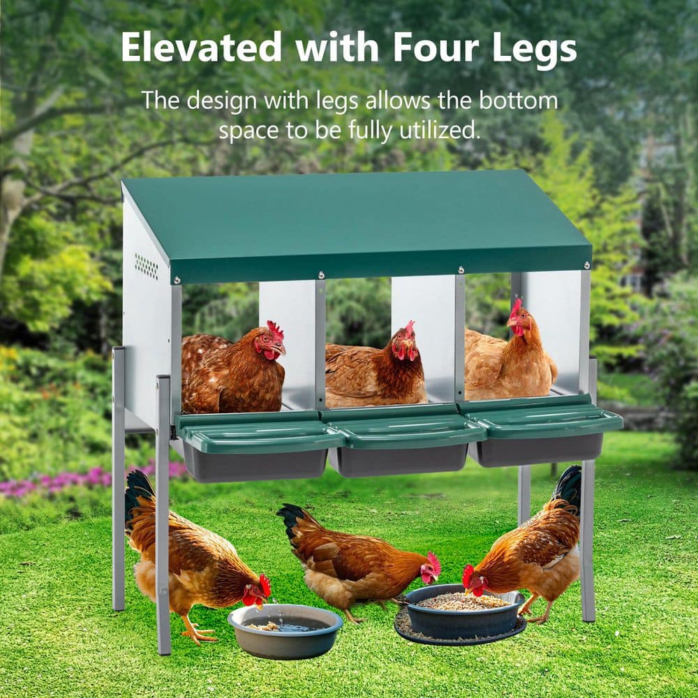 2.6 ft. W x 1 ft. D Metal Shed, 3-Holes Chicken Nesting Boxes with Legs ...