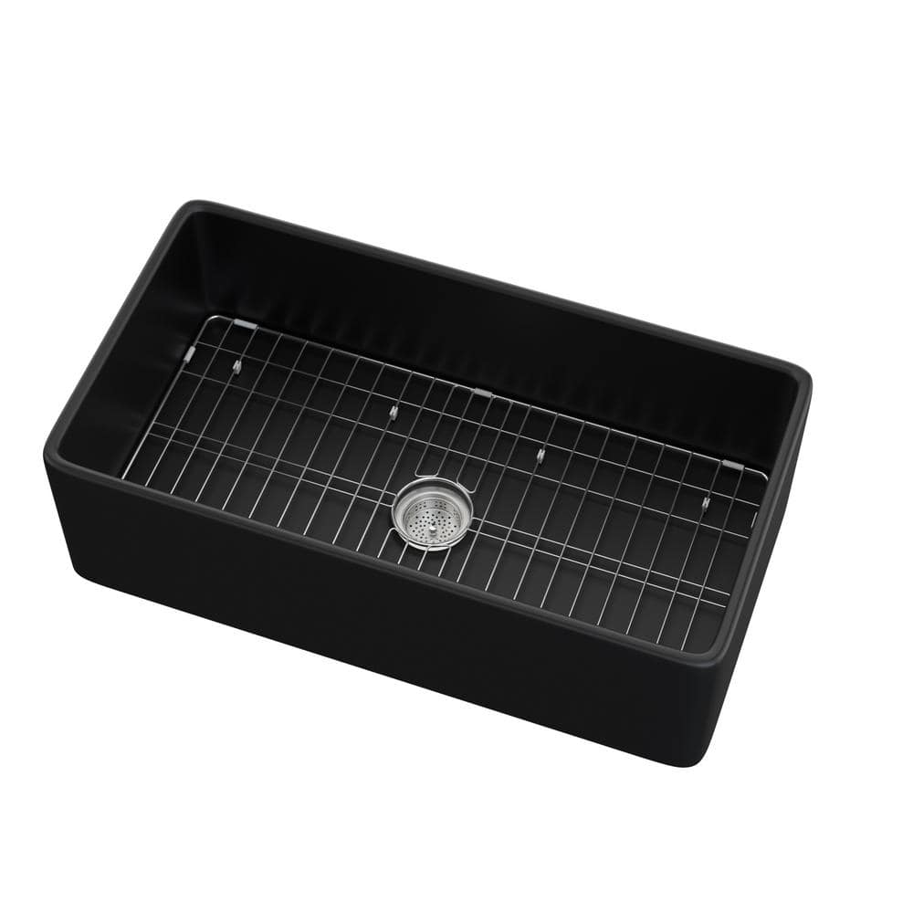 NTQ 30 in. Apron-Front Kitchen Sinks Black Single Bowl Fireclay Sink ...