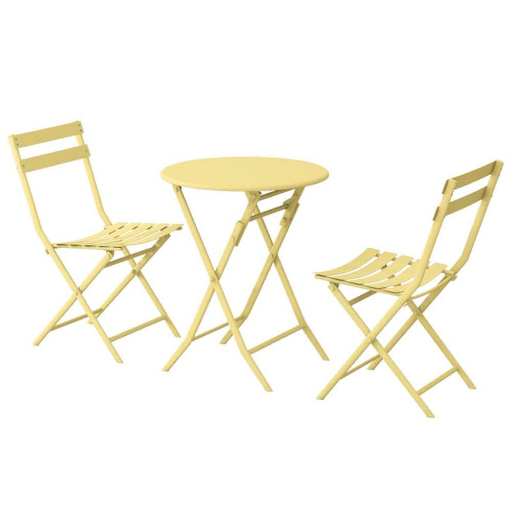Miscool Anky Yellow Patio 3-Piece Metal Round Table and 2-Chairs ...