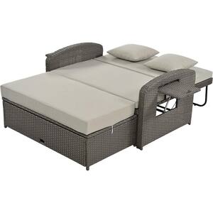 Lycvki TOPMAX 2-Person Wicker Double Outdoor Chaise Lounge with Gray ...