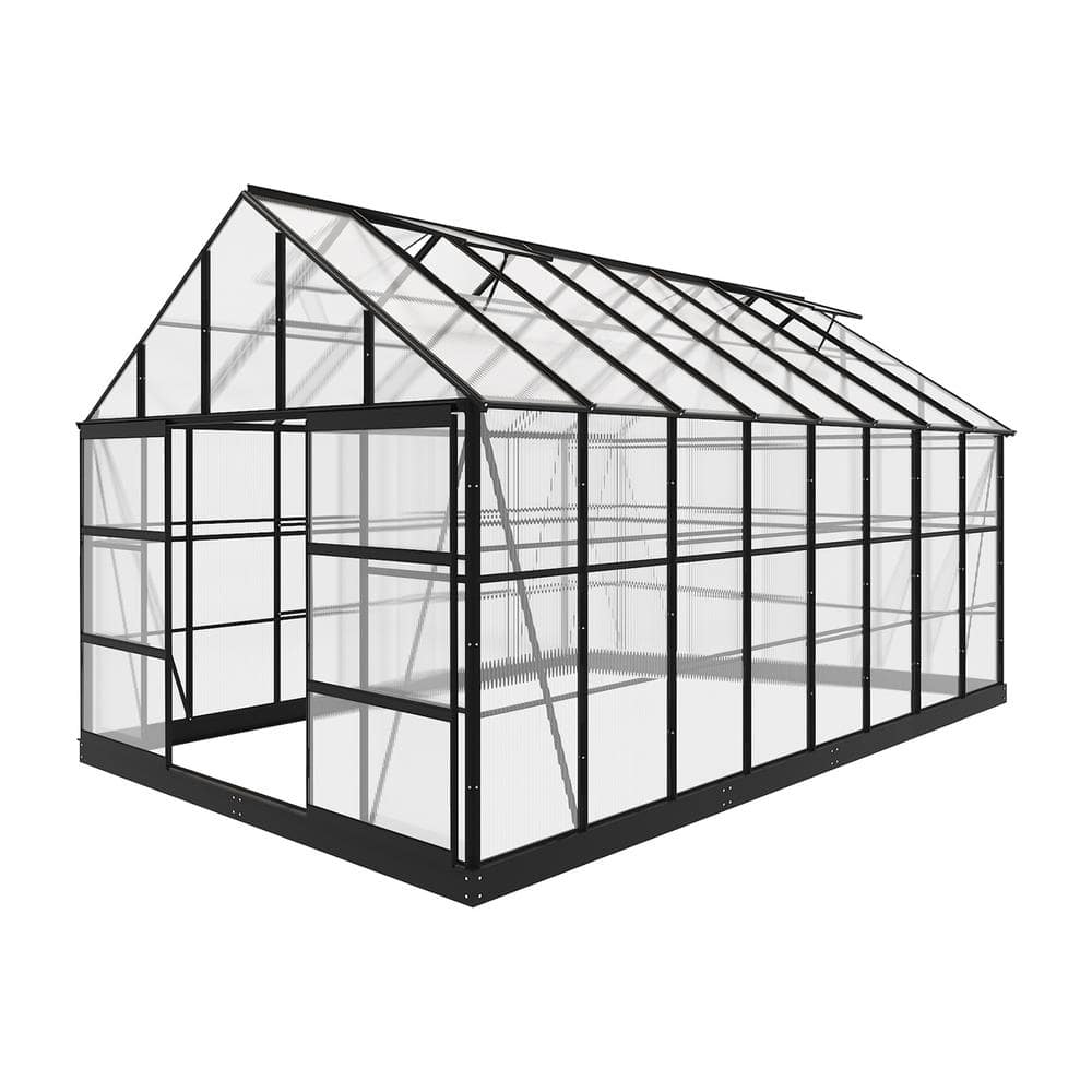 INMITOM 10 ft. x 16 ft. Black Aluminum Greenhouse Kit with Clear Panels ...