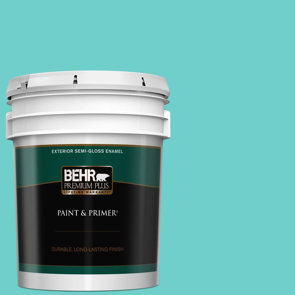 BEHR PREMIUM PLUS 5 gal. #P450-4 Hidden Sea Glass Semi-Gloss Enamel ...