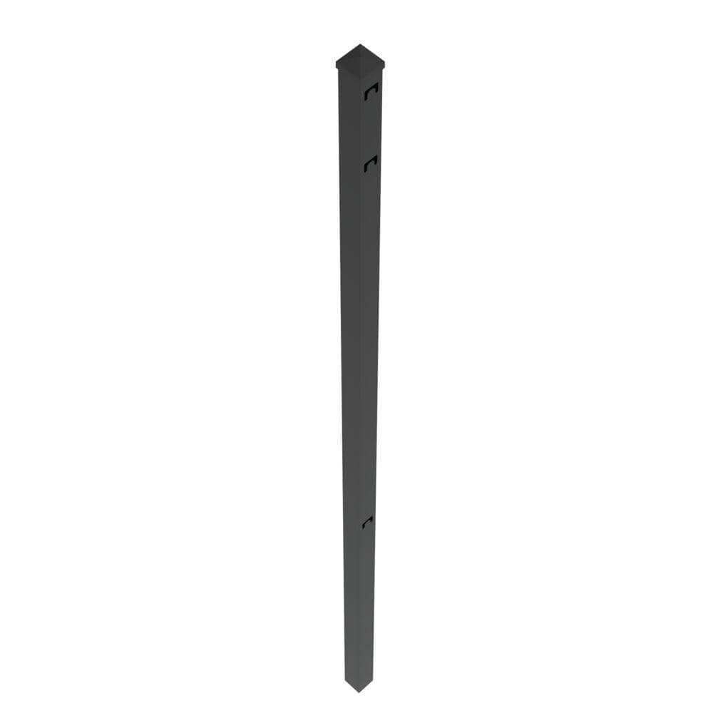 TuffBilt Mitchell 2 in. x 2 in. x 88 in. Black Aluminum Fence Line Post ...