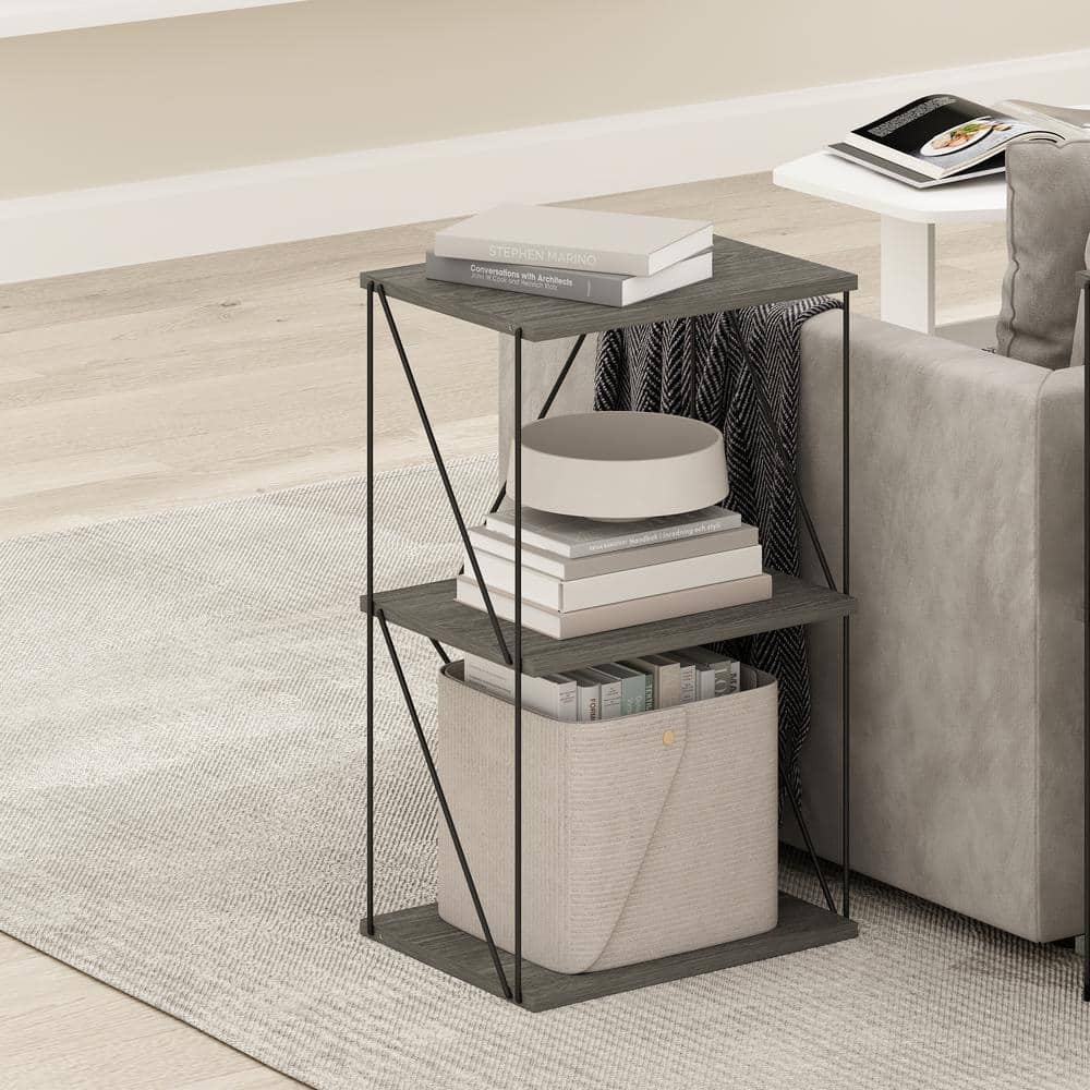 Furinno Rata 15.75 in. French Oak Grey Rectangle Wood End Table with ...