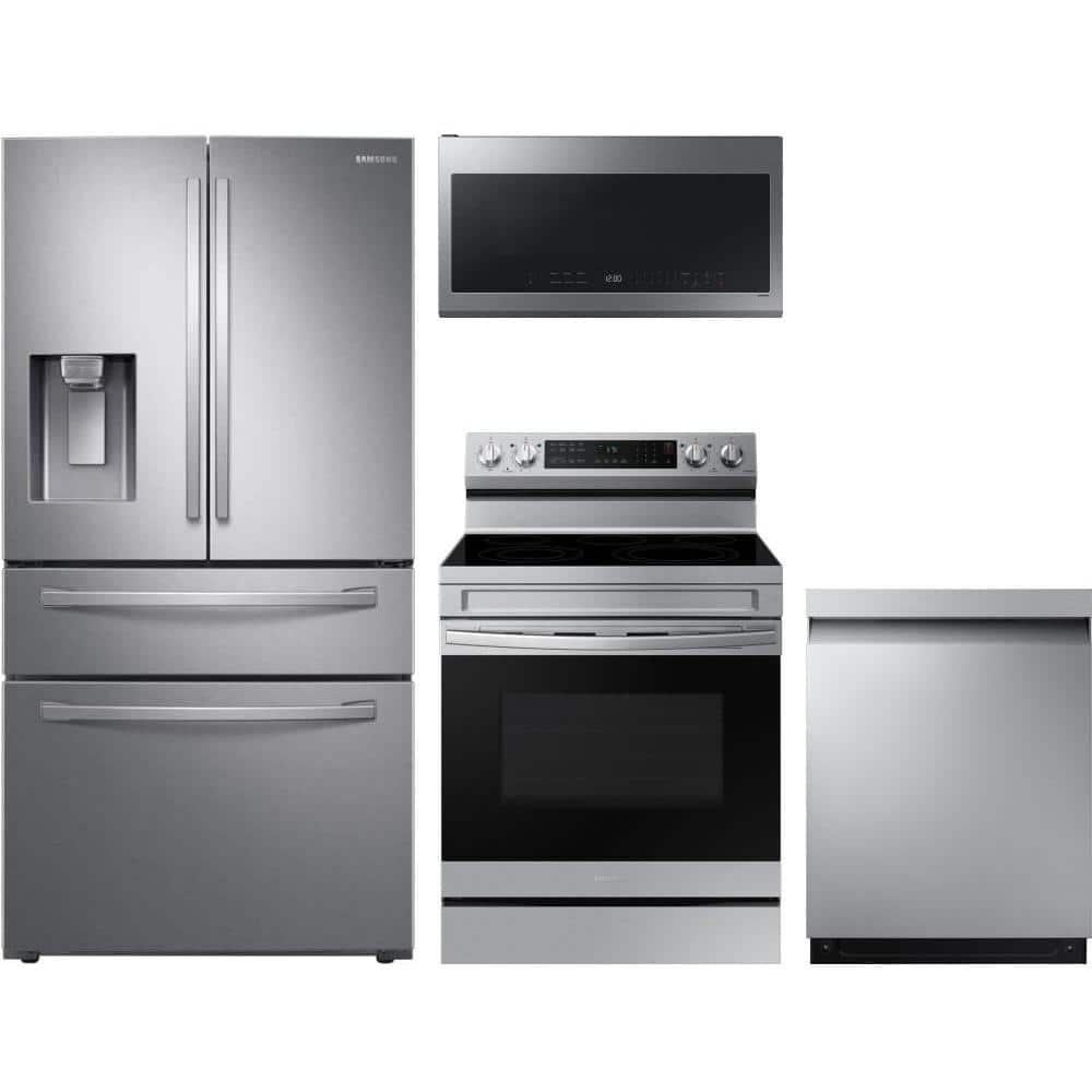 Samsung 28 cu. ft. Standard Depth Smart Refrigerator with 5 Burner Freestanding Electric Range ...