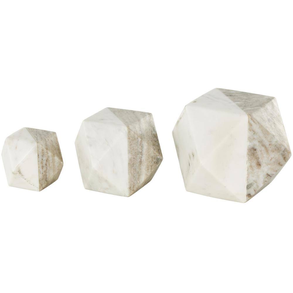 Litton Lane White 2-Toned 4 in. x 5 in. Hexagon Cube Marble Ceramic ...