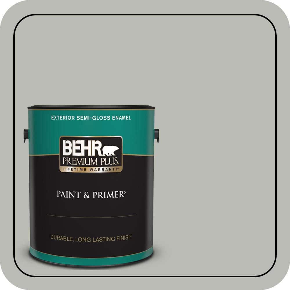 BEHR PREMIUM PLUS 1 gal. #N380-3 Weathered Moss Semi-Gloss Enamel ...