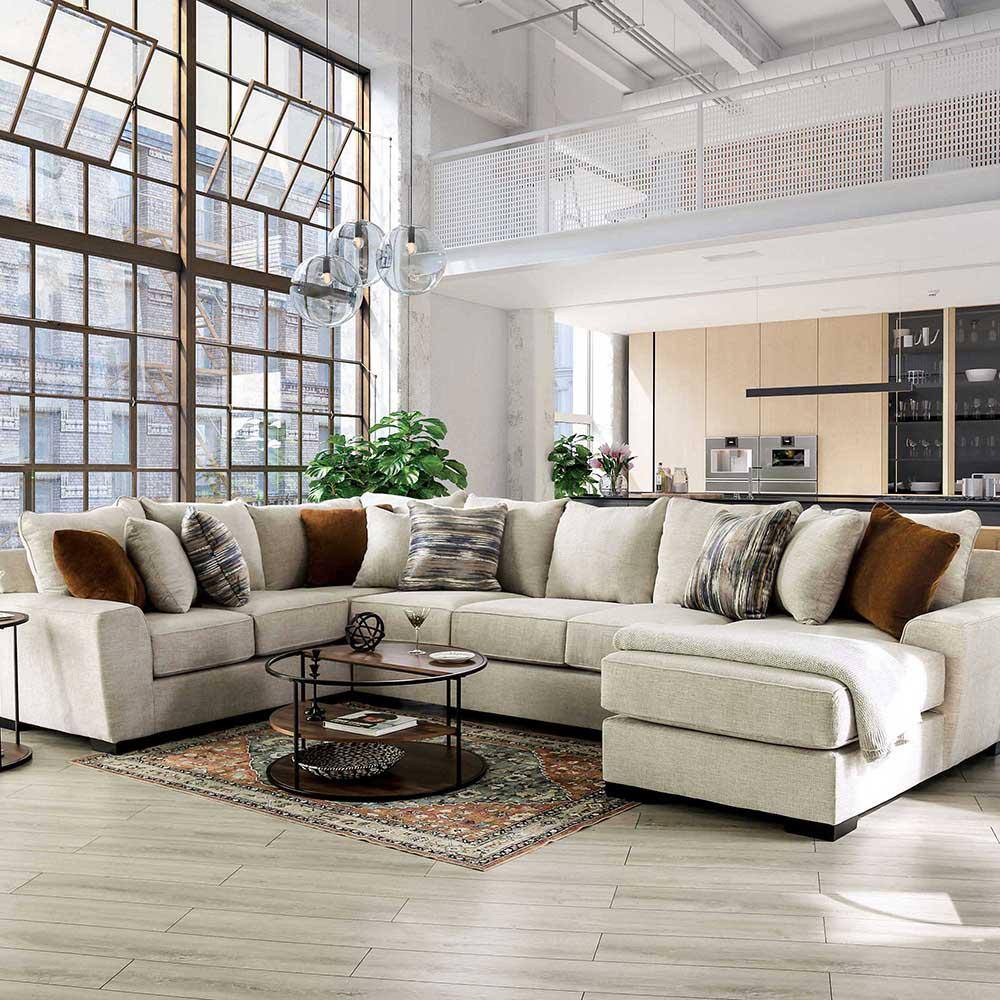 Furniture of America Canoan 101 in. W Polyester U-Shaped Sectional in ...