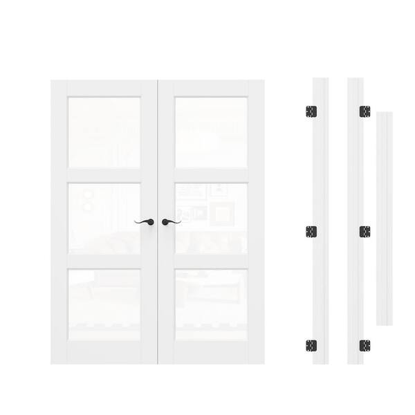 ARK DESIGN 60 in. x 80 in. 3-Lite Clear Glass Universal White Solid ...