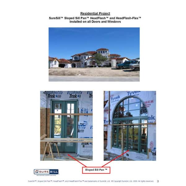 SureSill 1-3/8 in. x 42 in. PVC Sloped Head Flashing Kit for Single Doors and Windows (End Dams ...