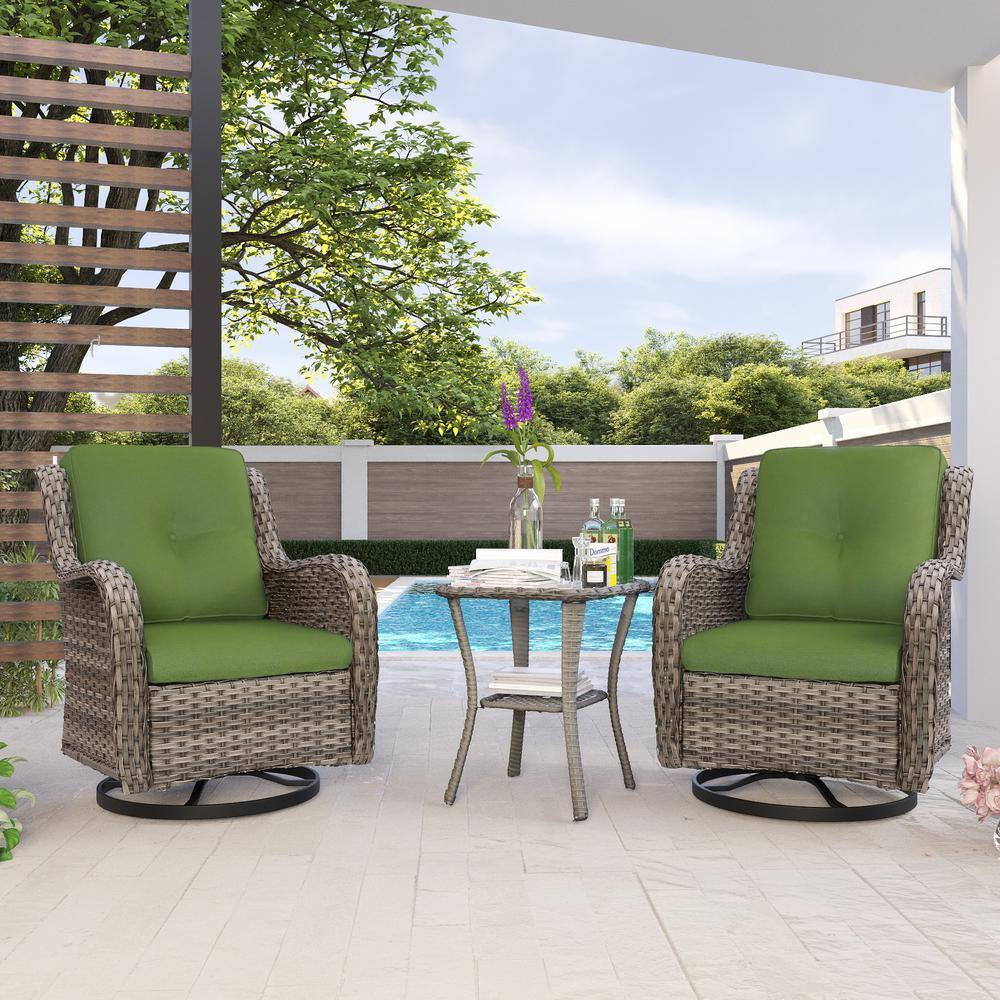 JOYSIDE 3-Piece Wicker Swivel Outdoor Rocking Chairs Patio Conversation ...