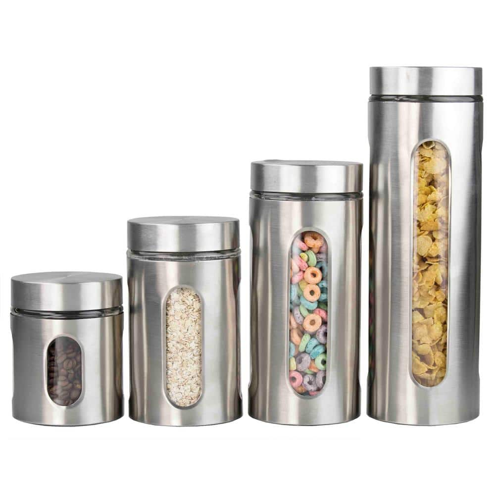 Home Basics 4 Piece Stainless Steel Canister Set CS44445 - The Home Depot