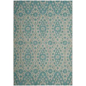 SAFAVIEH Martha Stewart Gray/Navy 9 ft. x 12 ft. Floral Indoor/Outdoor ...