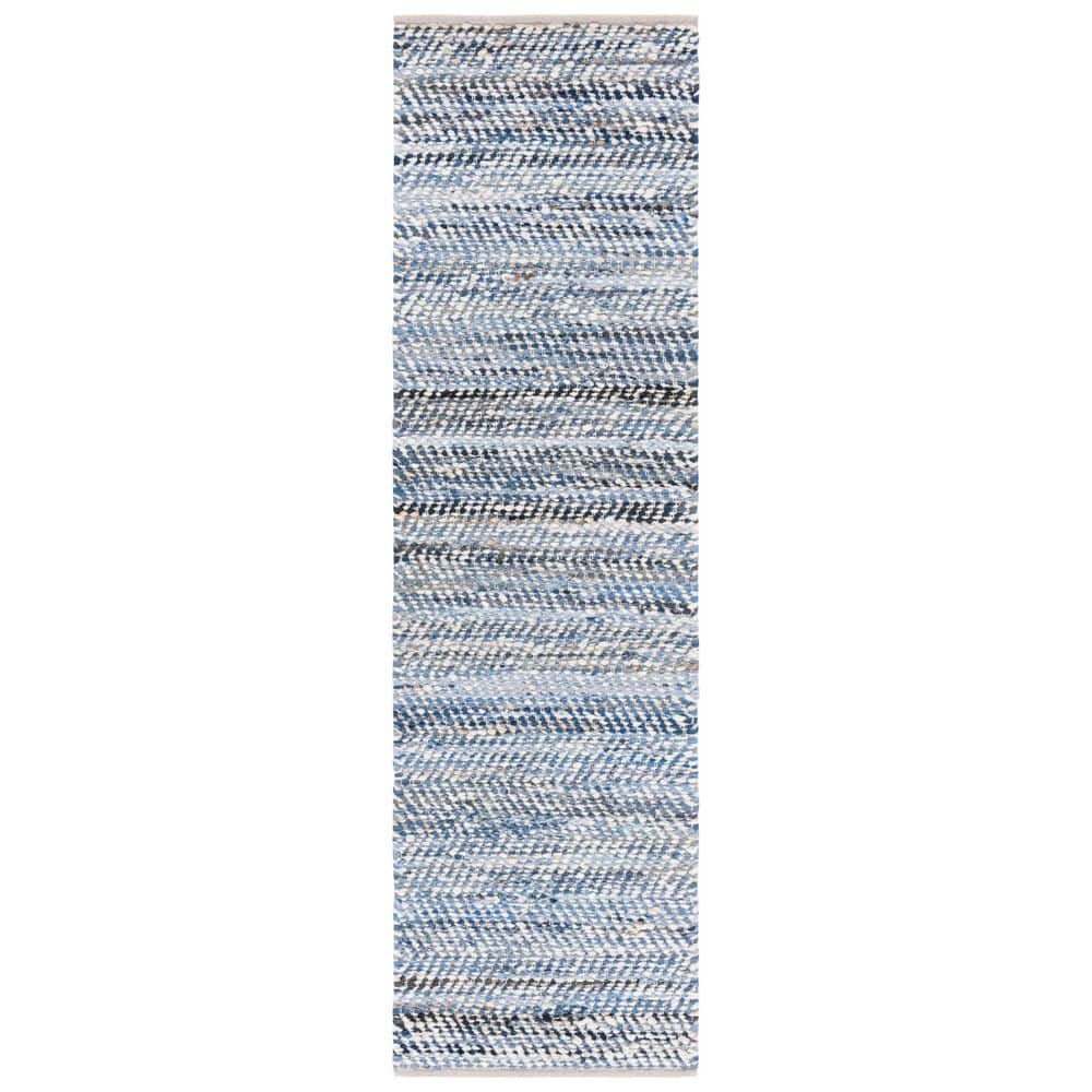 SAFAVIEH Natura 2 ft. x 8 ft. Blue/Ivory Chevron Striped Distressed ...