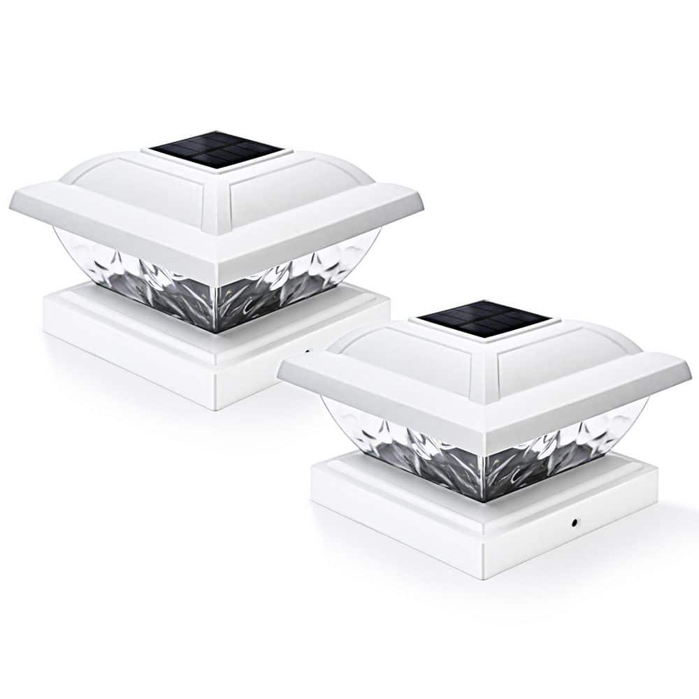 GIGALUMI 4 x 4 White Integrated LED 10lm Outdoor Solar Deck Post Cap ...