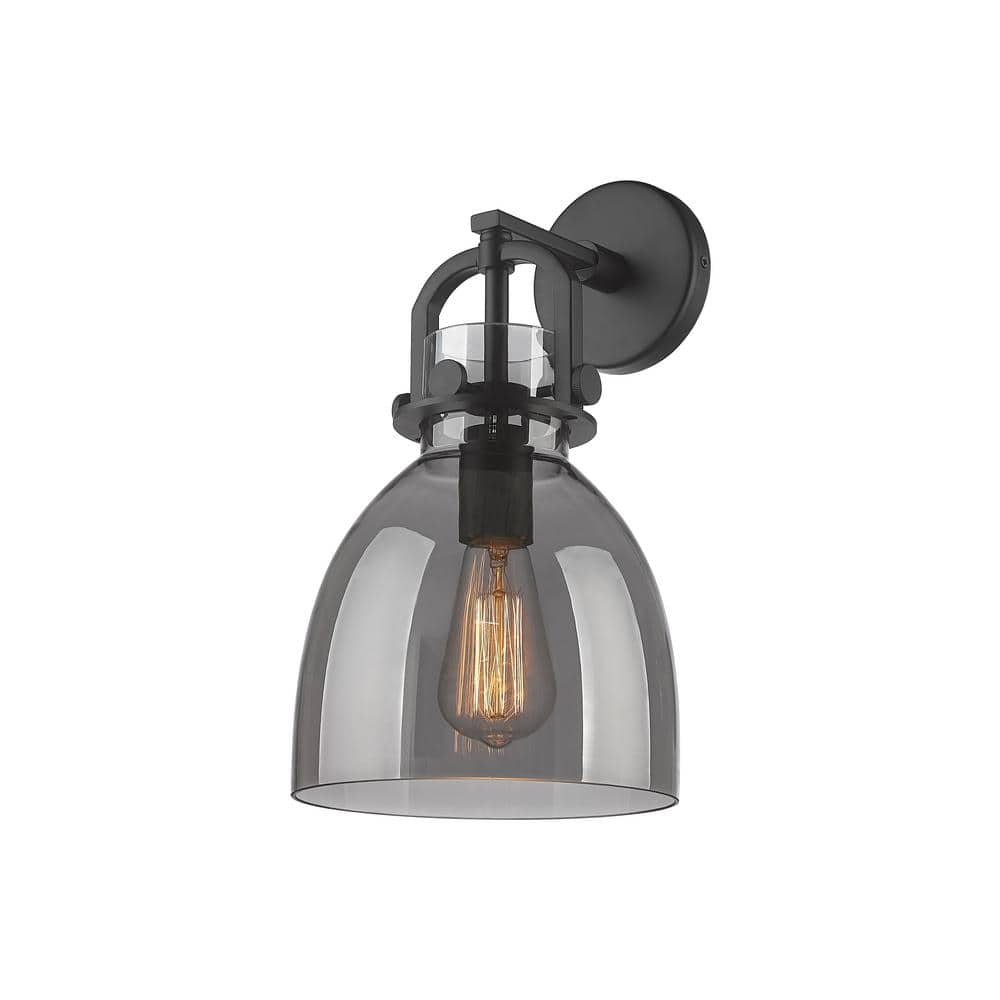 Innovations Newton Bell 1-Light Matte Black Wall Sconce with Glass ...