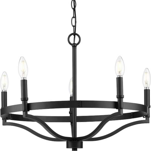 Hampton Bay Headlands Collection 5-Light Matte Black Chandelier ...
