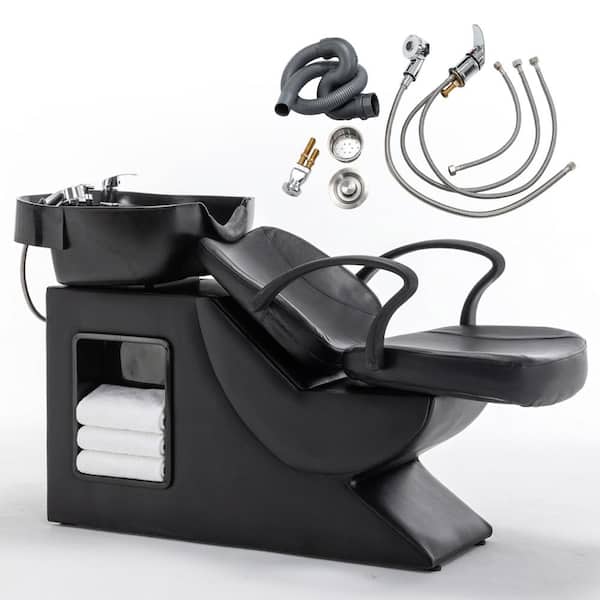 Shampoo Bowl & PU Leathe Chair Set, Hair Washing Station w/ ABS Sink ...