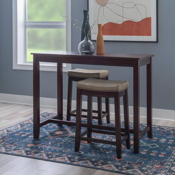 Linon Home Decor Cecyl Brown 3-piece Counter Set with Beige Faux ...