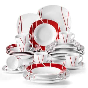 vancasso 24-Piece White Porcelain Dinnerware Set (Service for 6) Red ...