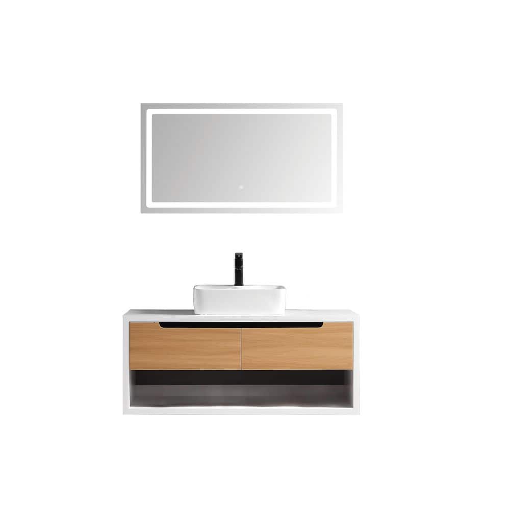 Mediterraneo Matera 48 in. Single Vessel Sink PVC Oak Wood Floating ...