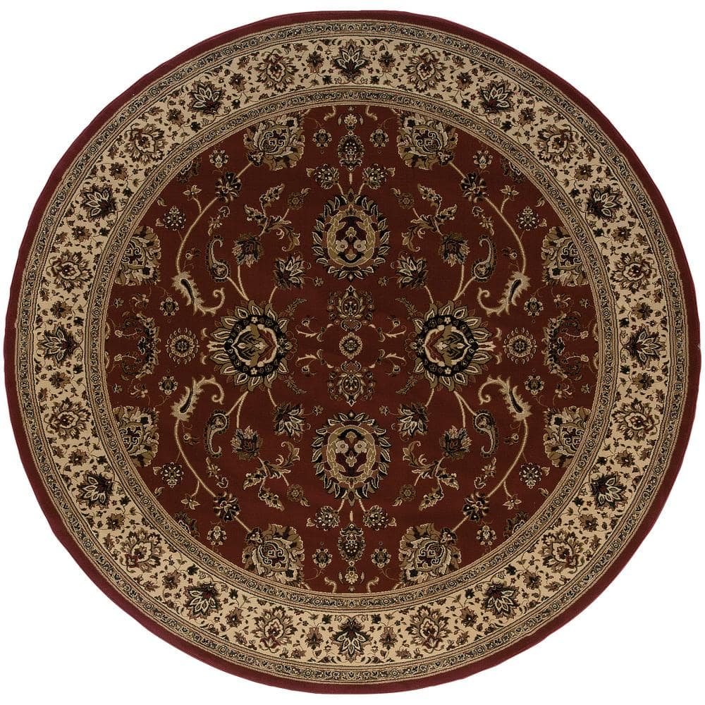 AVERLEY HOME Alyssa Red/Ivory 6 ft. x 6 ft. Round Traditional Border ...