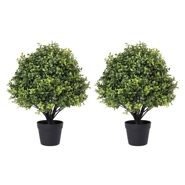 24 in. Outdoor UV-Resistant Faux Boxwood Plants, Artificial Topiary ...