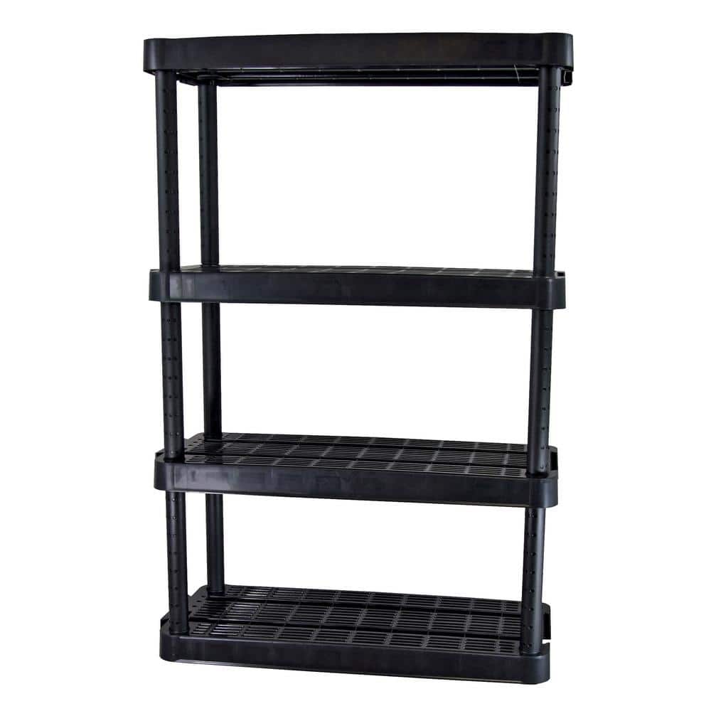 GRACIOUS LIVING Black 4-Tier Plastic Garage Storage Shelving Unit (32 ...
