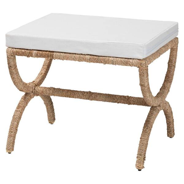bali & pari Maliyah Natural Brown Seagrass and Fabric Ottoman 252-13986 ...
