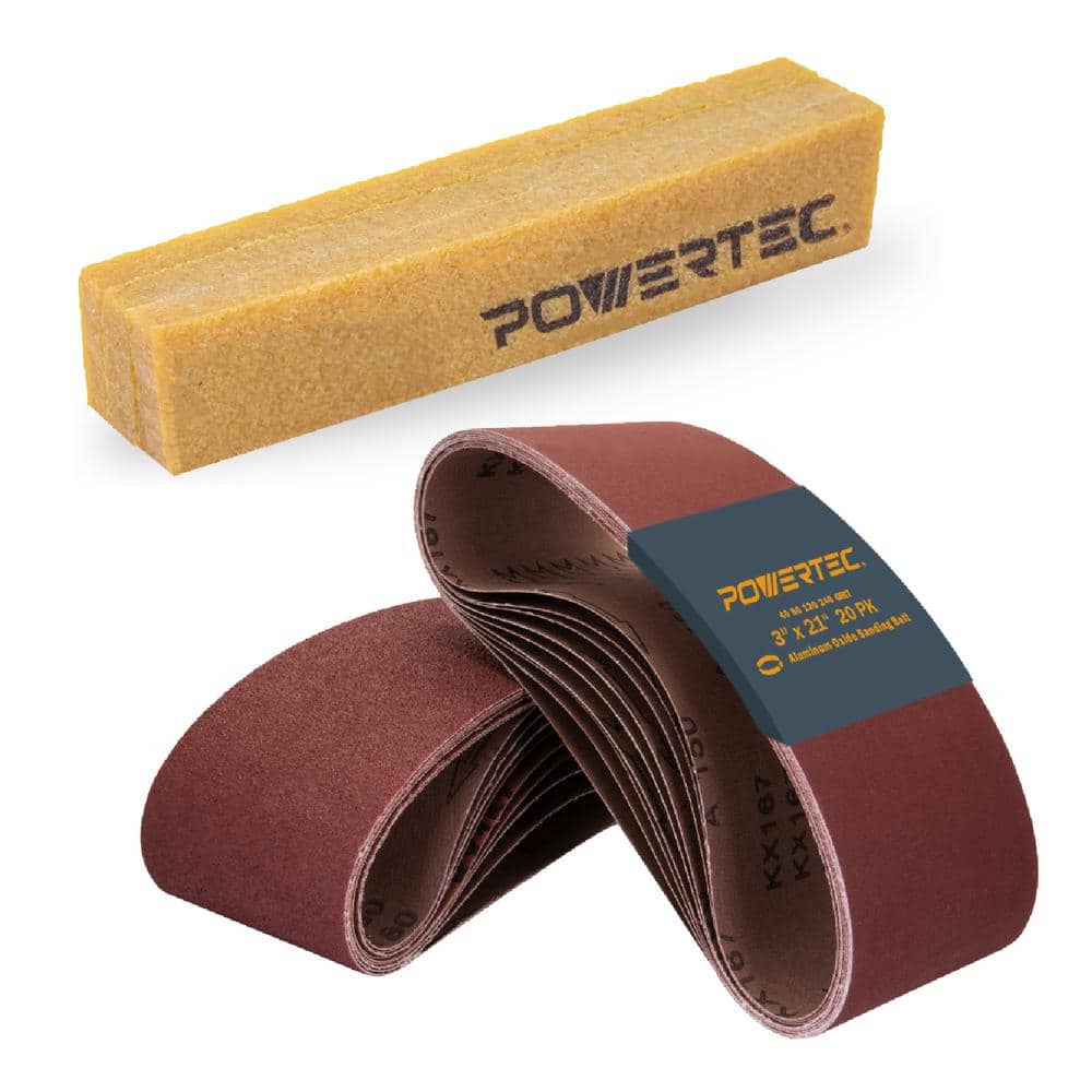 ‎POWERTEC 3 in. x 21 in. Sanding Belts Assortment 20PK, 40/80/120/240 ...