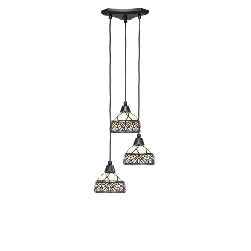 Condor 3 Light Matte Black, Cluster Pendant Light with 7 in. Royal ...