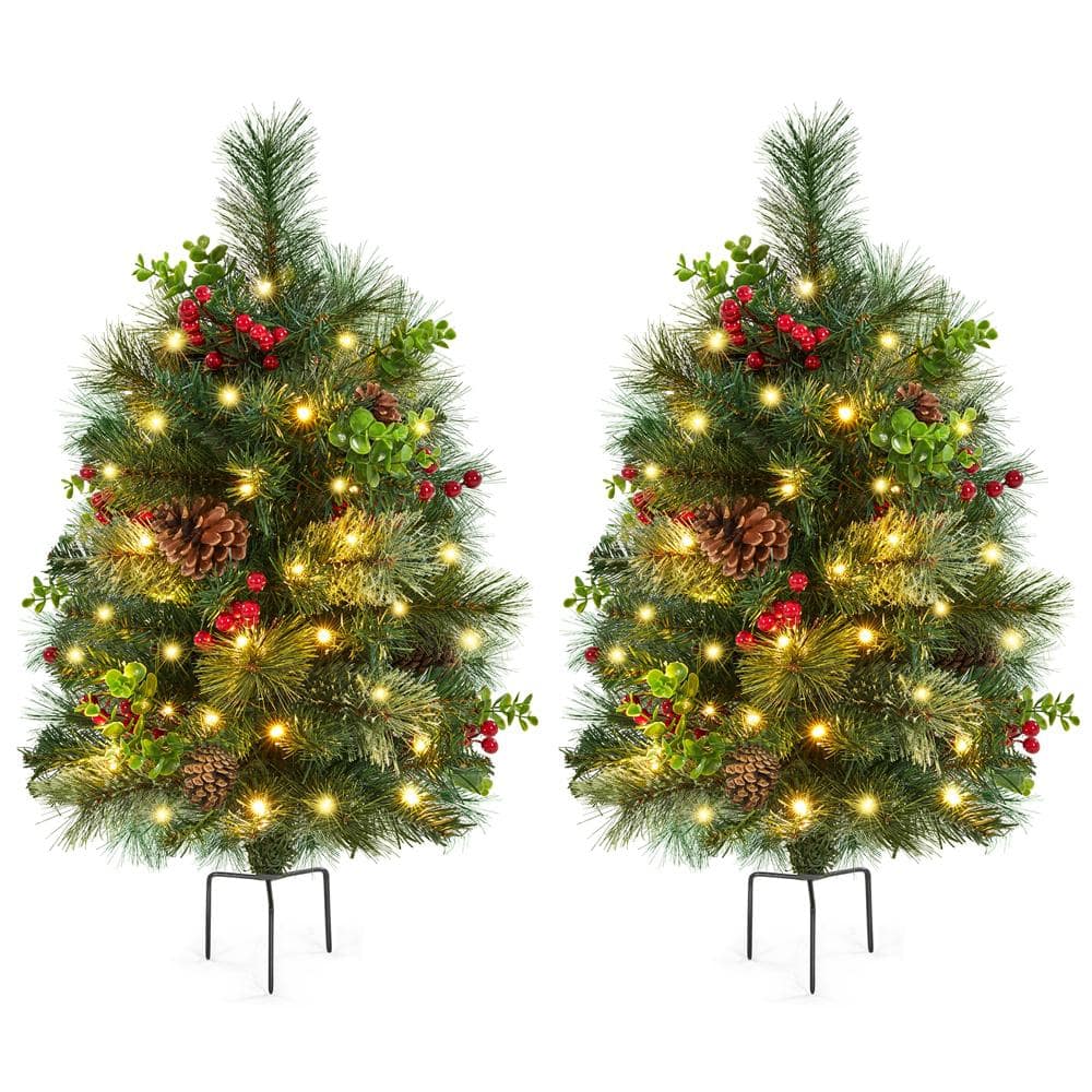Yaheetech Set of 2 Pre-lit Outdoor Pathway Christmas Trees with LED ...