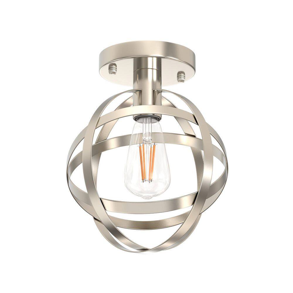 YANSUN 7.87 in. 1-Light Brushed Nickel Globe Semi-Flush Mount Ceiling ...
