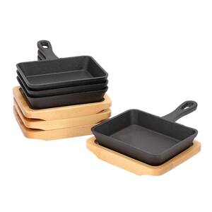 MegaChef 6 Piece 5in. Mini Cast Iron Square Frying Pan with Wood Tray ...