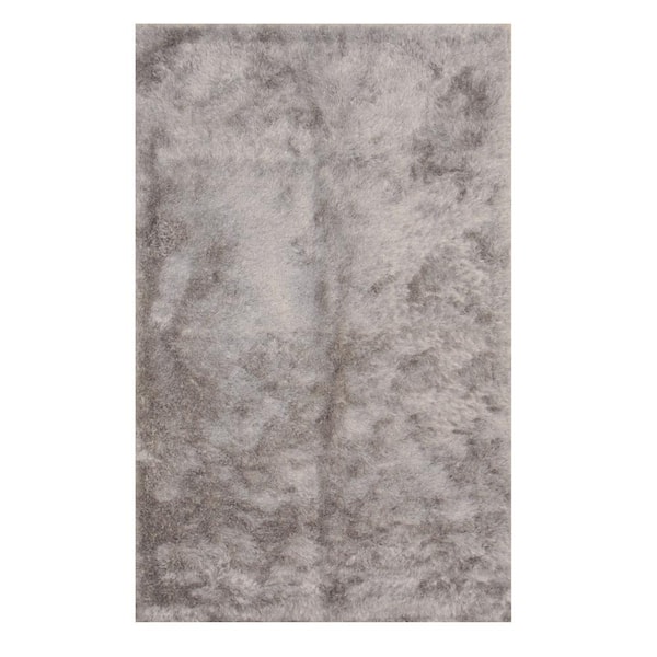 EORC Silver 5 ft. x 8 ft. Hand Made Polyester Contemporary Solid London ...