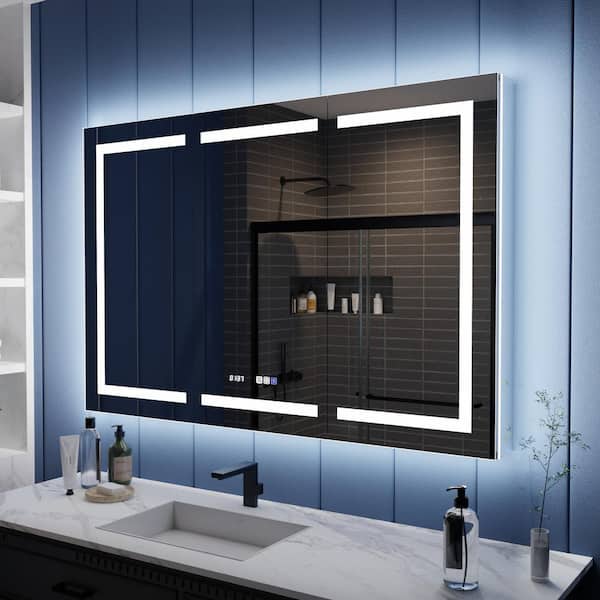 ExBrite GlowX 54 in. W x 36 in. H Rectangular Recessed Surface Mount Medicine Cabinet with Mirror Backlit and Front Light 11FXMC5436V11TX