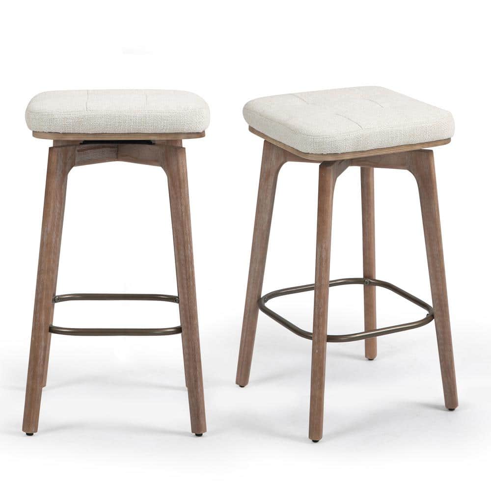 Glamour Home Beckham 27 in. Beige Wood Counter Stool with Woven Fabric ...