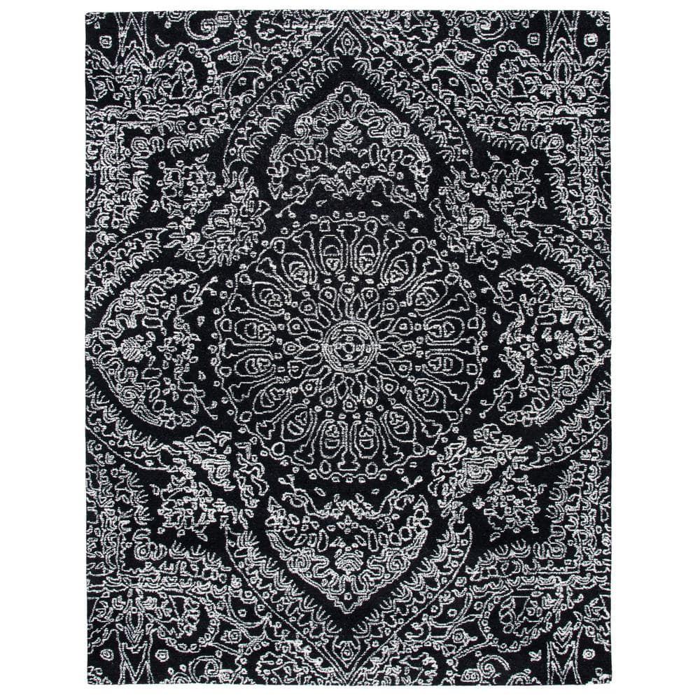 SAFAVIEH Metro Black/Ivory 8 ft. x 10 ft. Medallion Floral Area Rug ...
