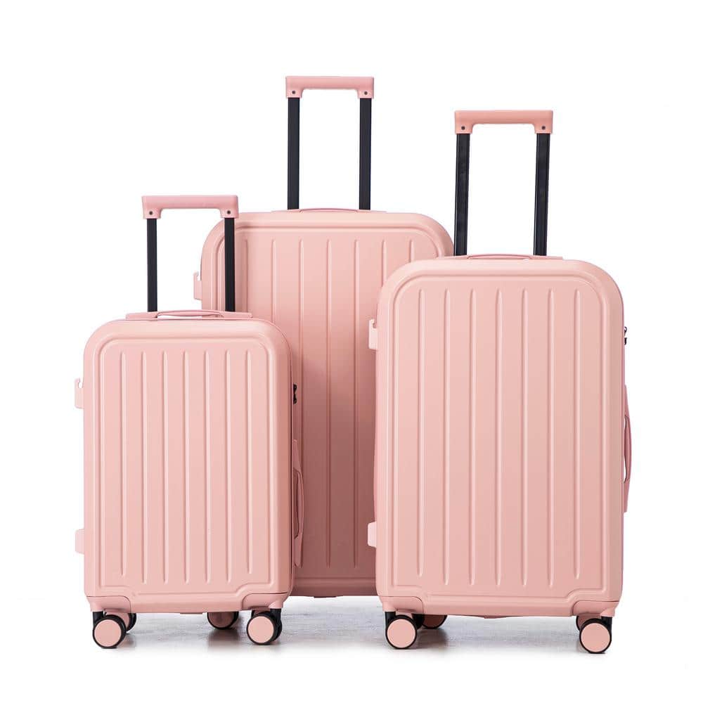Tatahance 3-Piece Pink ABS Hardside Spinner Luggage Set with Cup Holder ...