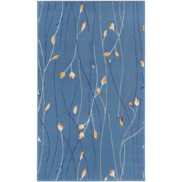 Nourison Grafix Light Blue 3 ft. x 5 ft. Floral Contemporary Kitchen ...