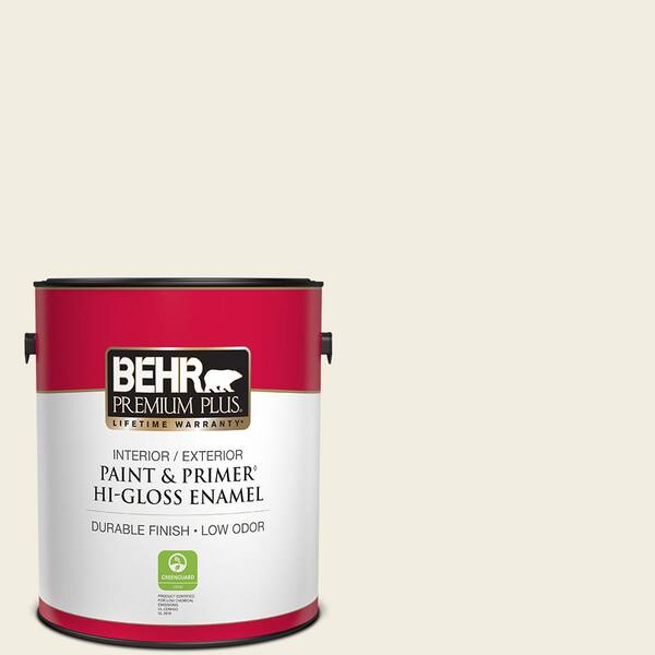 BEHR PREMIUM PLUS 1 gal. 12 Swiss Coffee Hi Gloss Enamel Interior Exterior Paint Primer 815001 The Home Depot