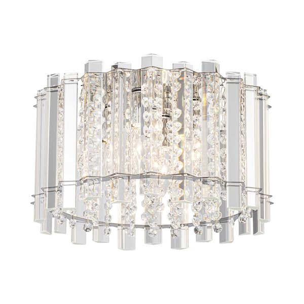 RRTYO Durgin 14.1 in. 4-Light Chrome Modern Glam Dome Cylinder Drum ...