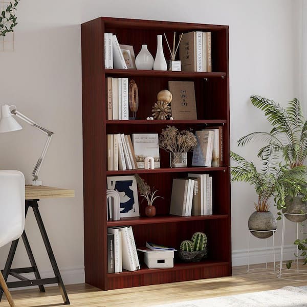 Otryad 5-Shelf Mahogany Wood Kitchen Pantry Cabinet, Freestanding ...